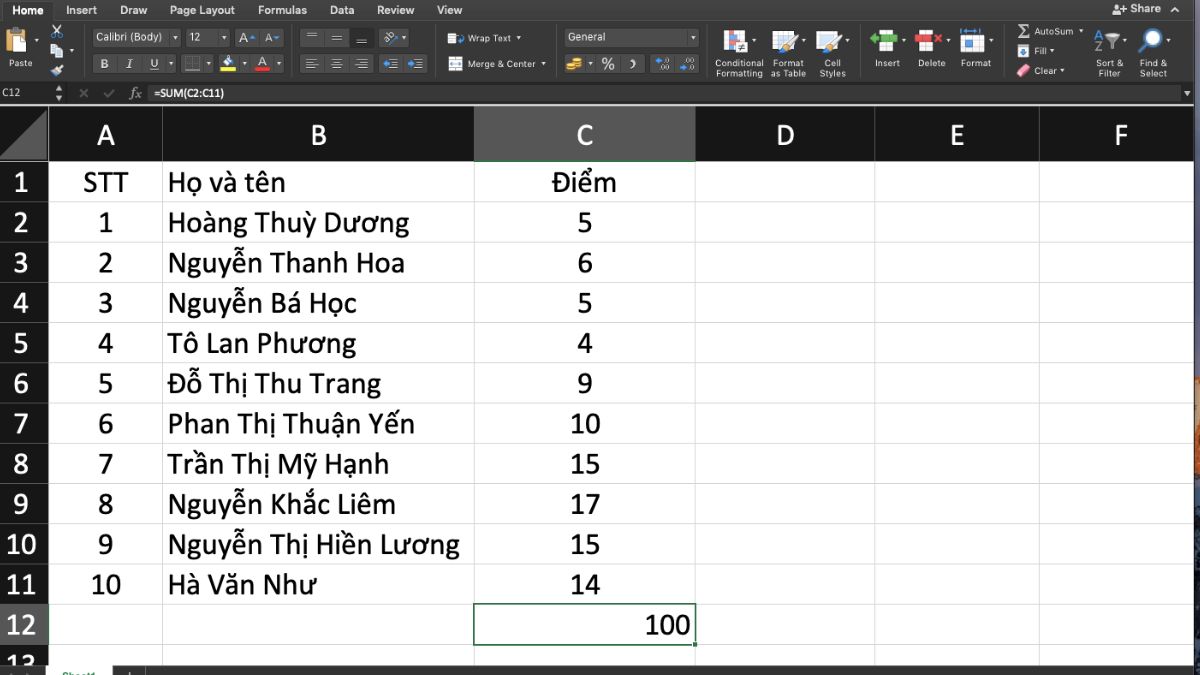 Hướng dẫn 6 cách tính tổng hàng dọc trong Excel nhanh chóng